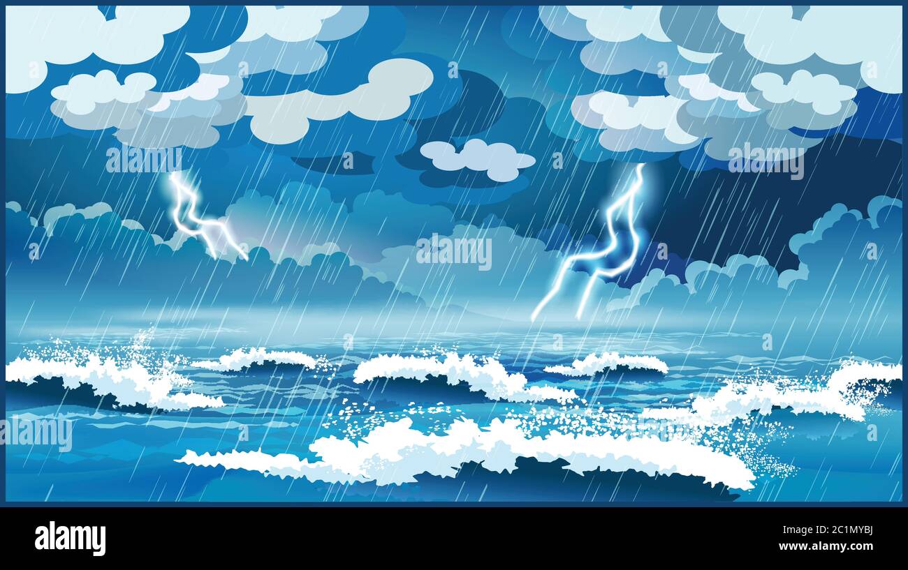 Stylized vector illustration of an ocean during a storm Stock Vector ...
