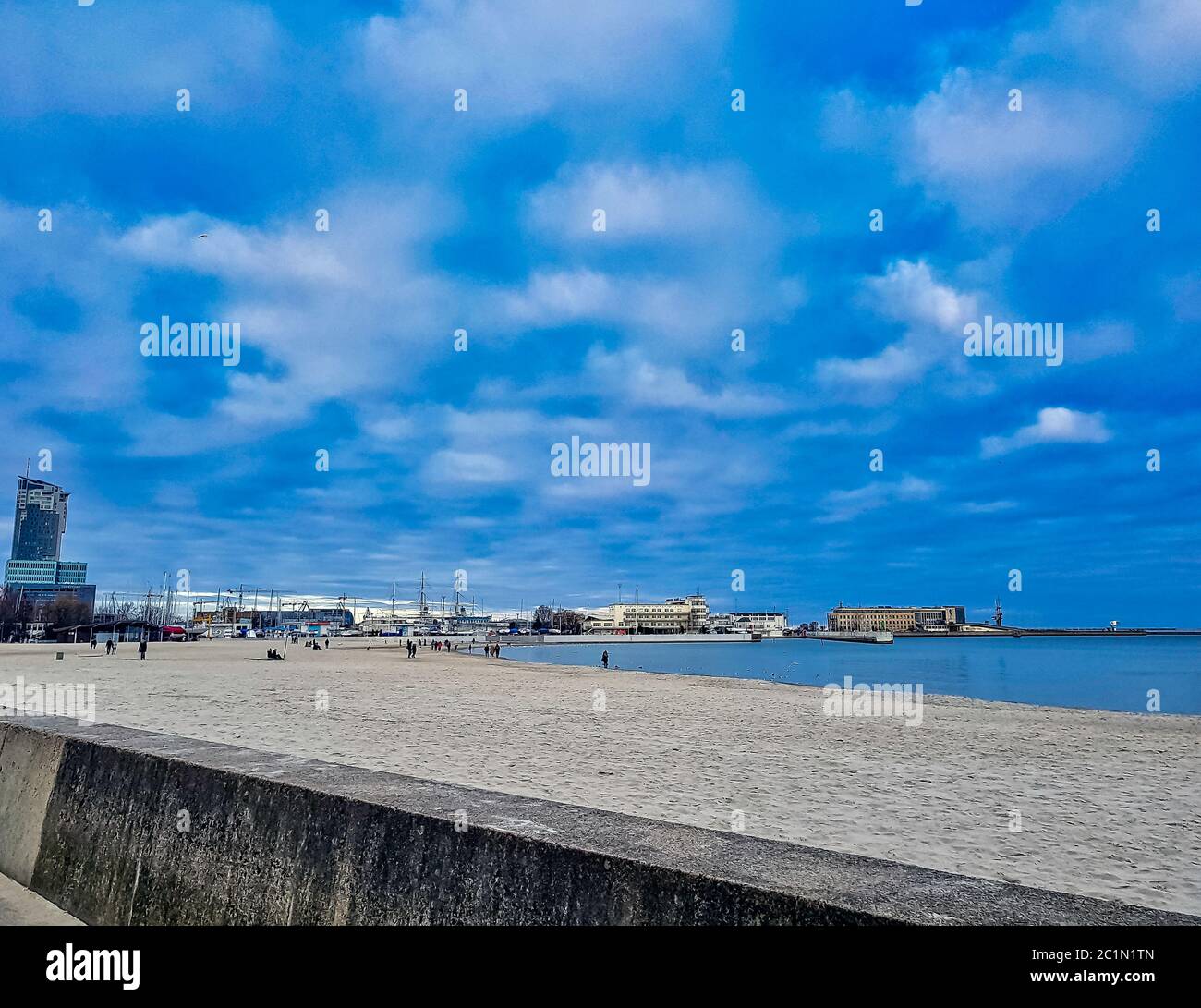 Polish coast with architecture and Baltic Sea in winter - Gdynia ...