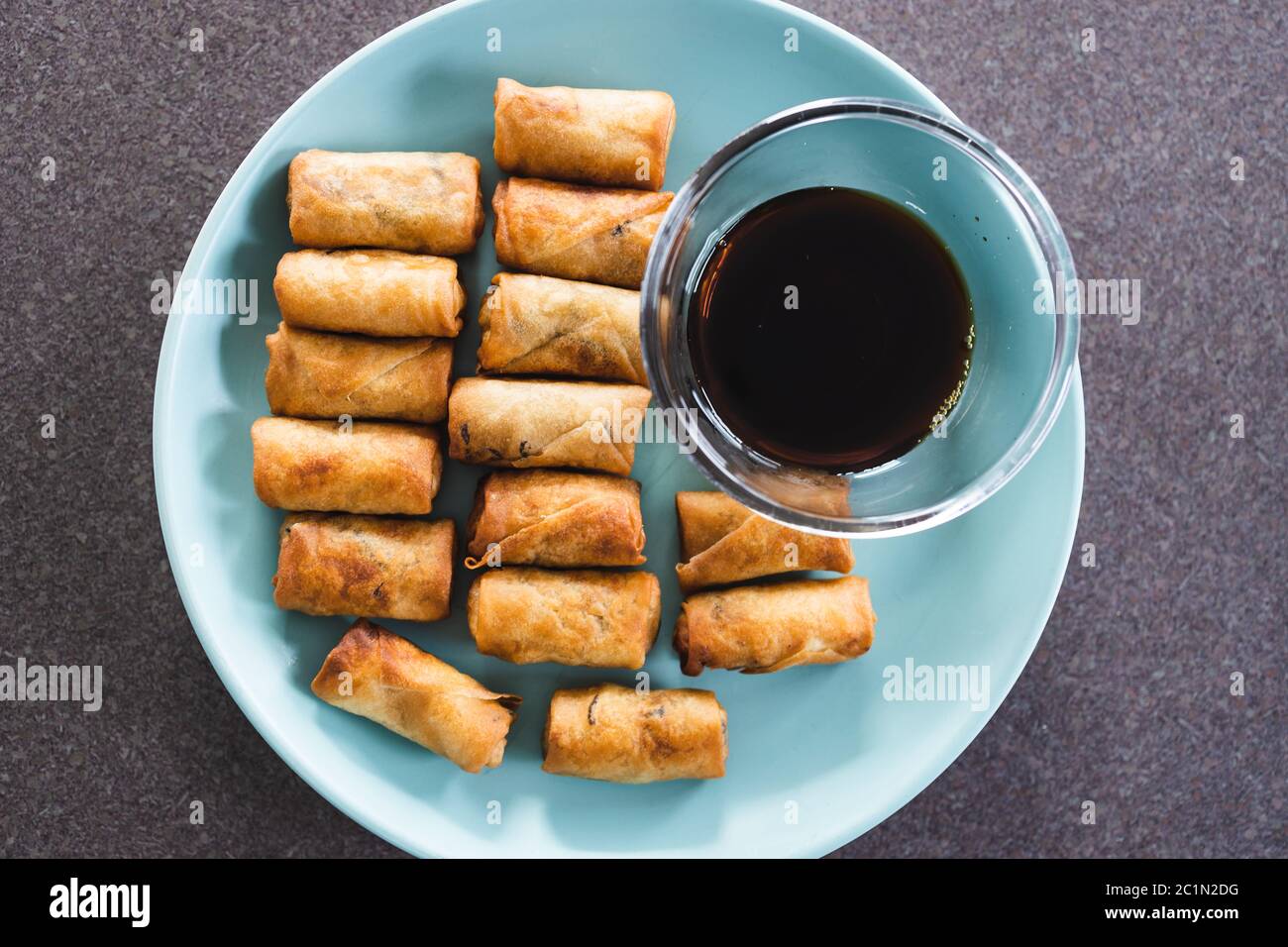 healthy plant-based food recipes concept, vegan spring rolls with soy ...