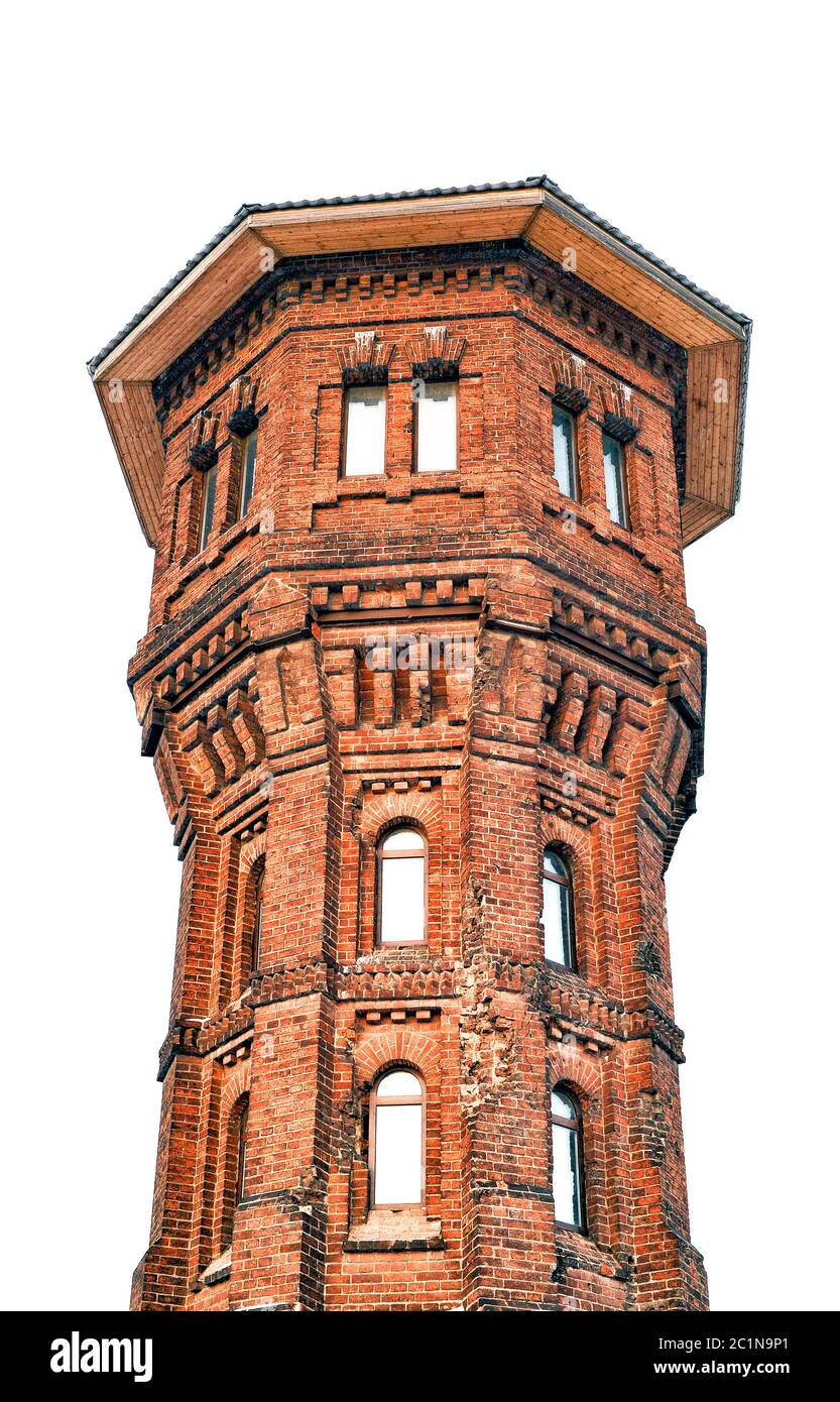 High brick tower isolated on white background Stock Photo - Alamy