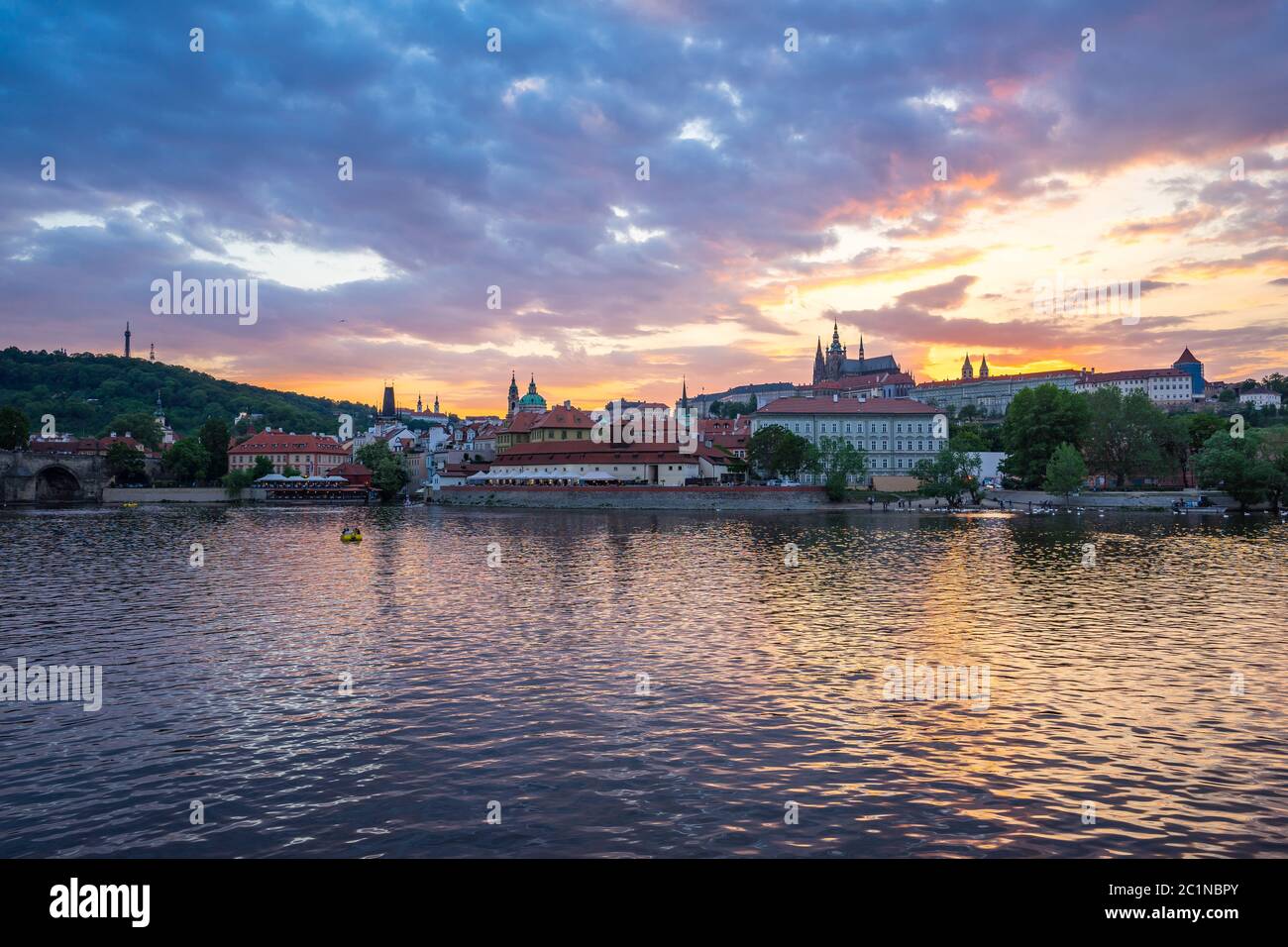 Sunset view of Prague city skyline in Prague, Czech Republic Stock ...