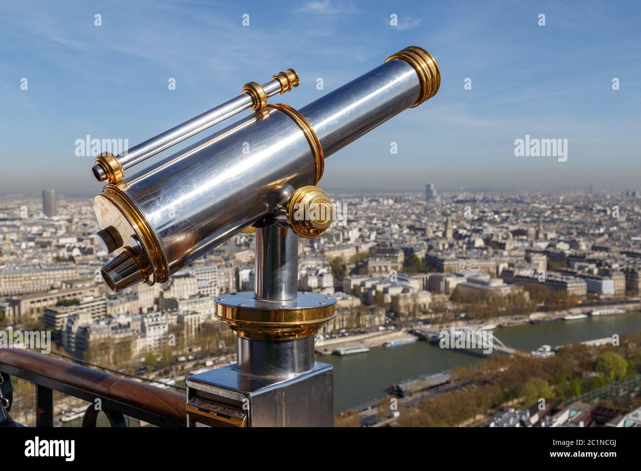 Paris, France, March 30 2017: Eiffel Tower telescope overlooking for ...
