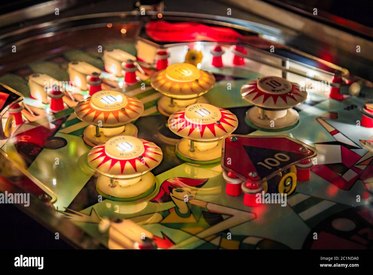 Budapest, Hungary - March 25, 2018: Pinball museum. Pinball table close ...