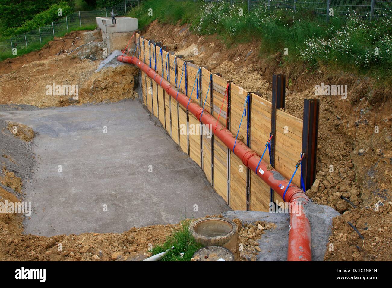 Sewer pipe in the inlet of a sewage treatment plant was laid for ...