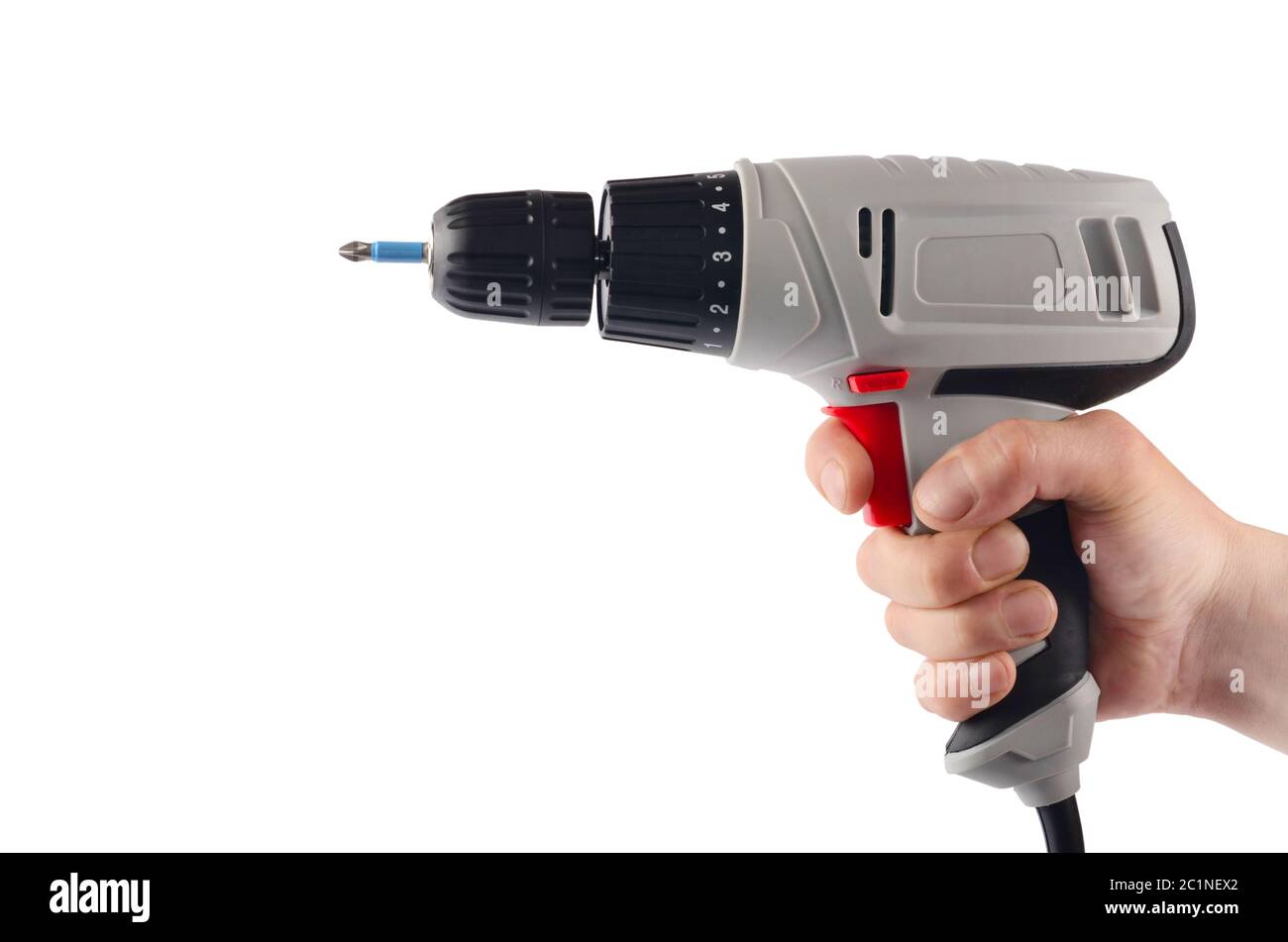 Screwdriver in a man's hand isolated on white Stock Photo - Alamy