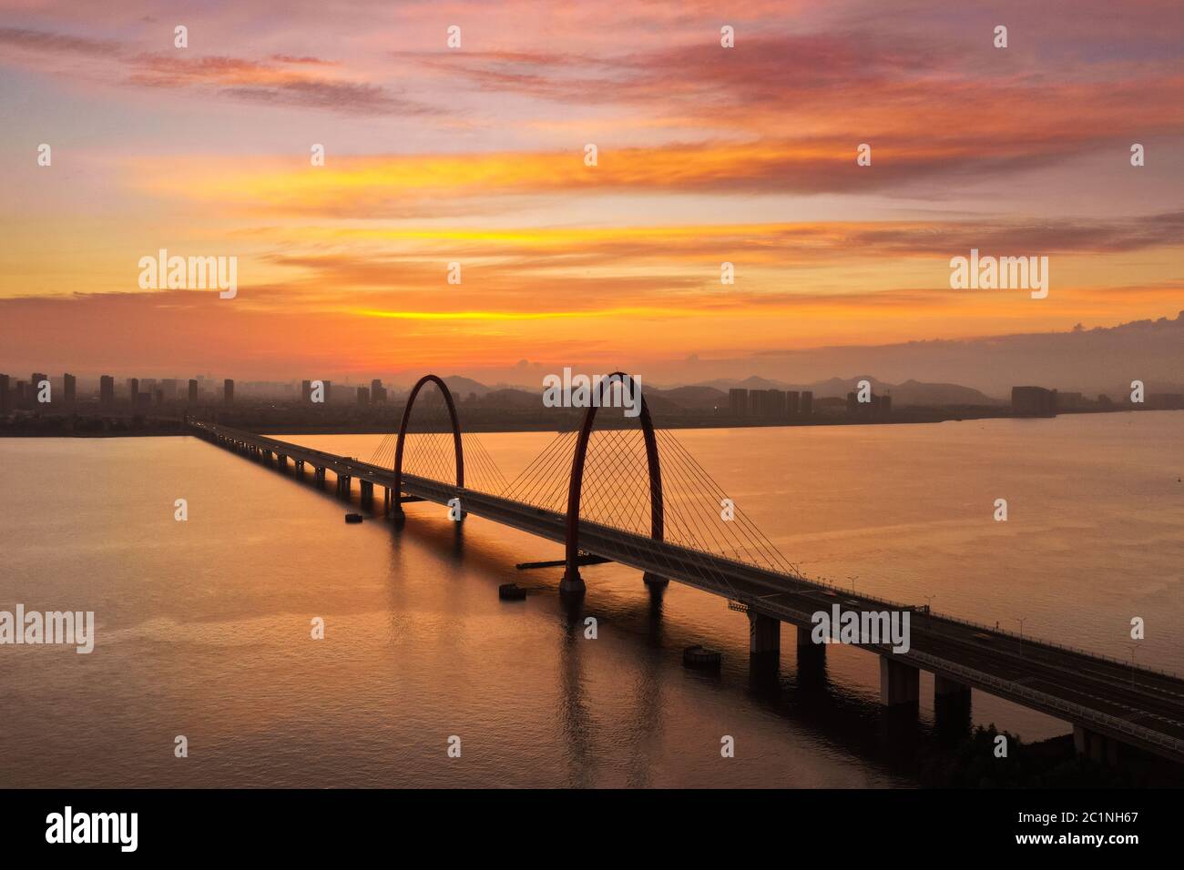 aerial view of bridge with sunrise Stock Photo - Alamy