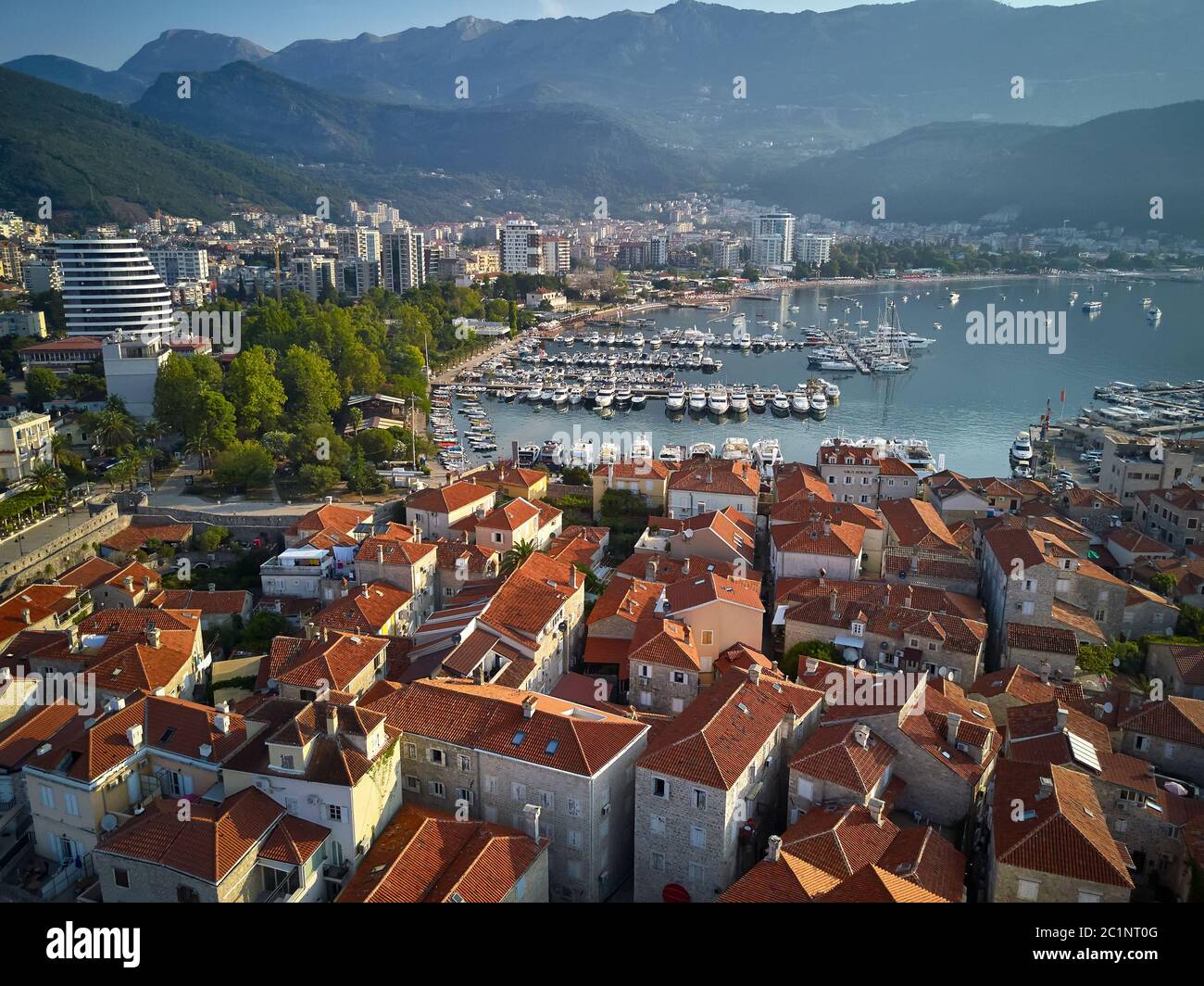 View at sea bay and town of Budva in Montenegro Stock Photo - Alamy