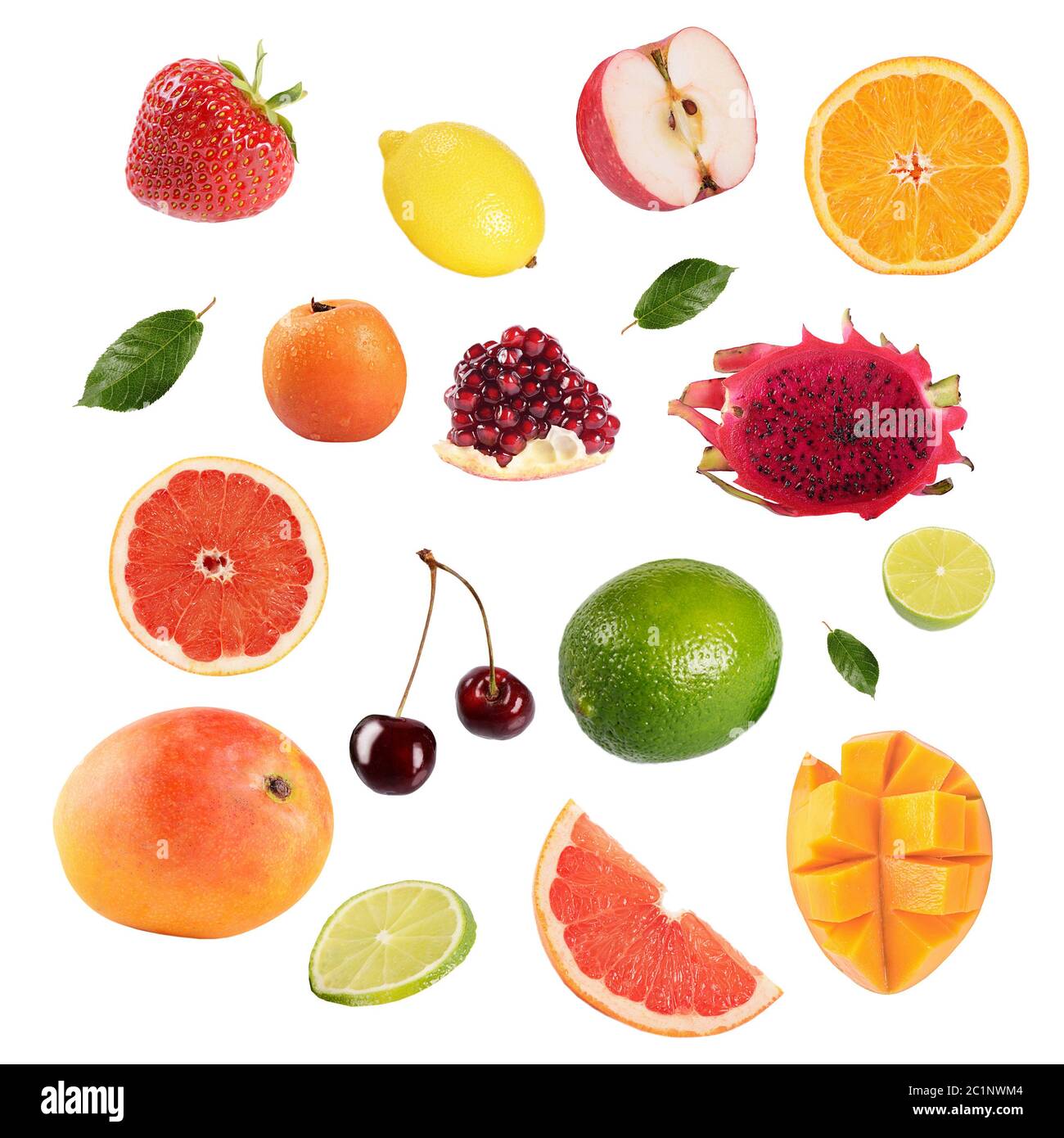 Collage of different fruits on a white background Stock Photo - Alamy