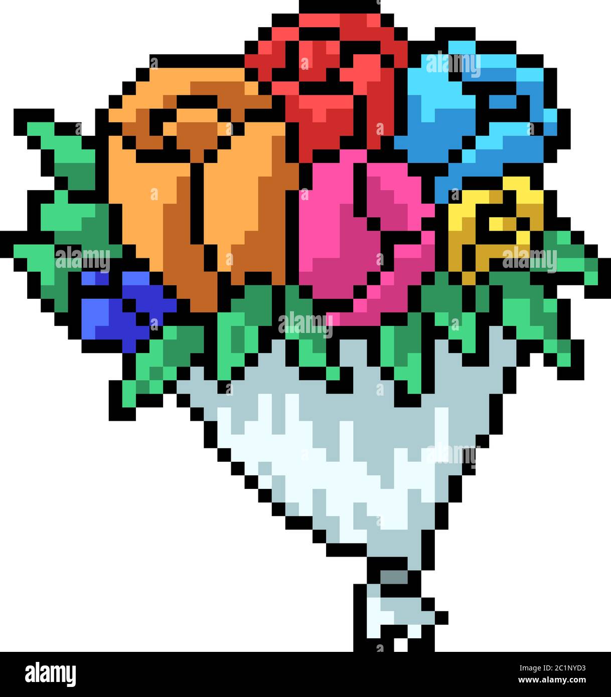 vector pixel art flower bouquet isolated cartoon Stock Vector Image ...