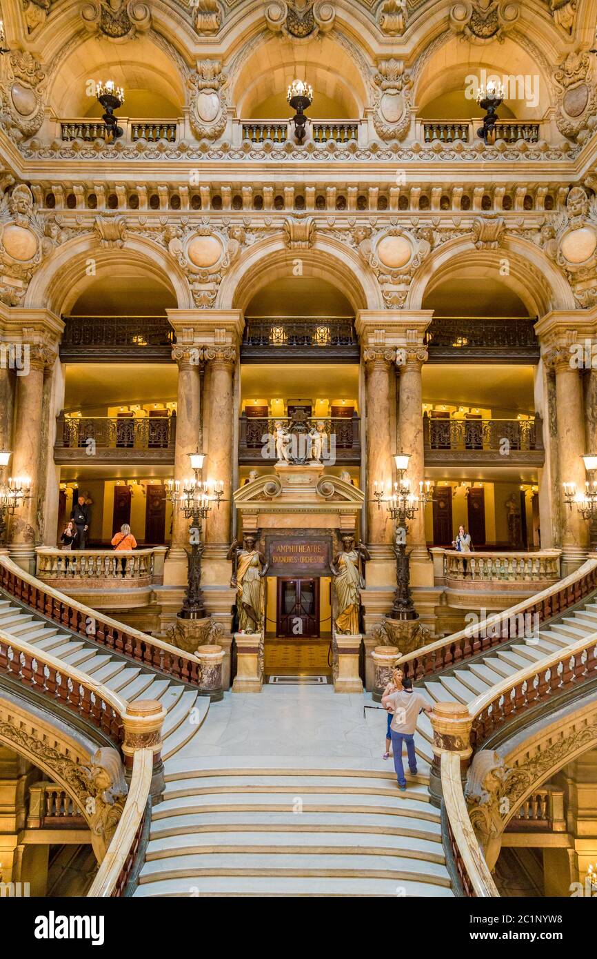 Paris, France, March 31 2017: Interior view of the Opera National de ...