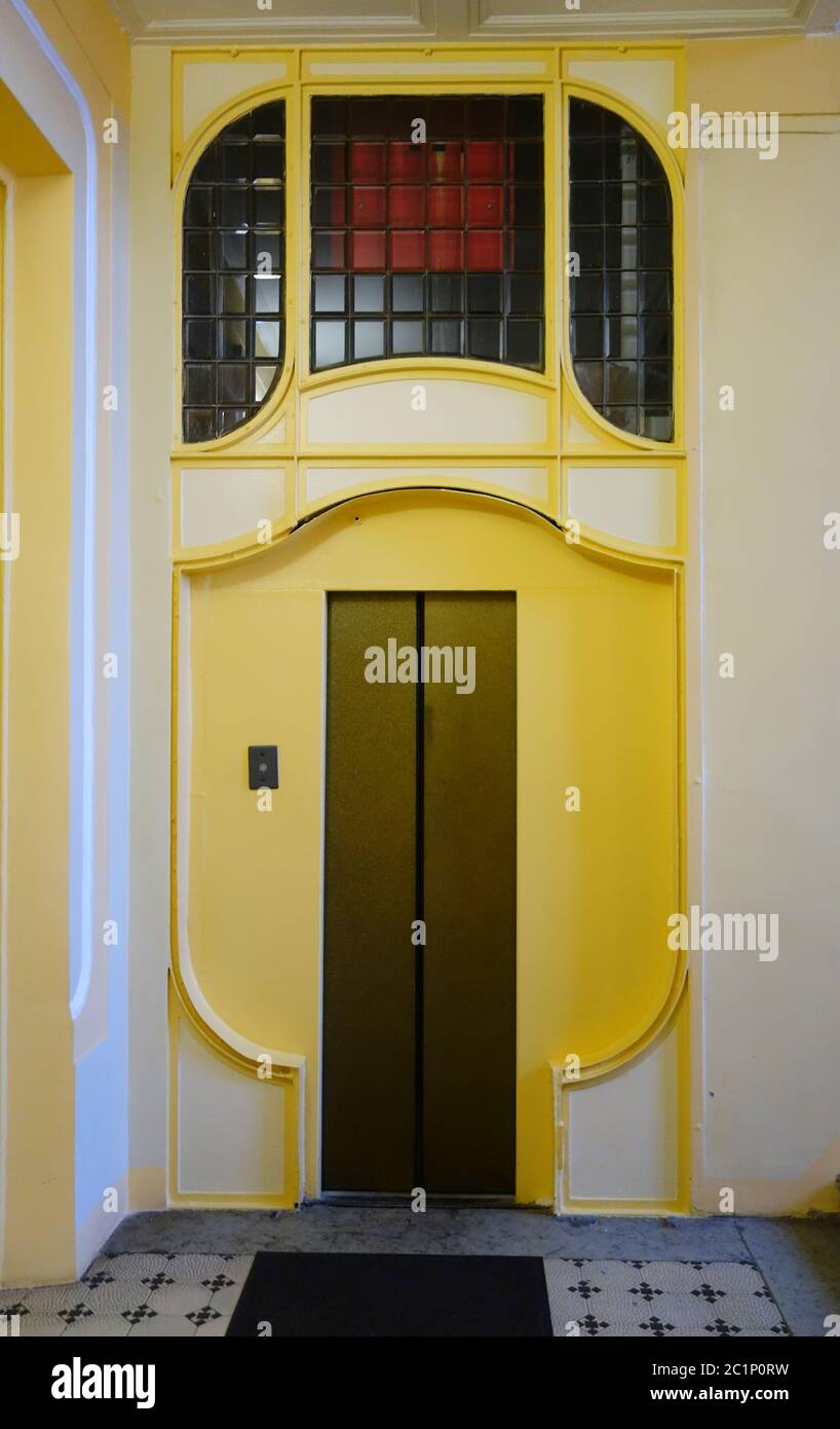 Entrance portal of the elevator in the Art Nouveau style in the clinic ...