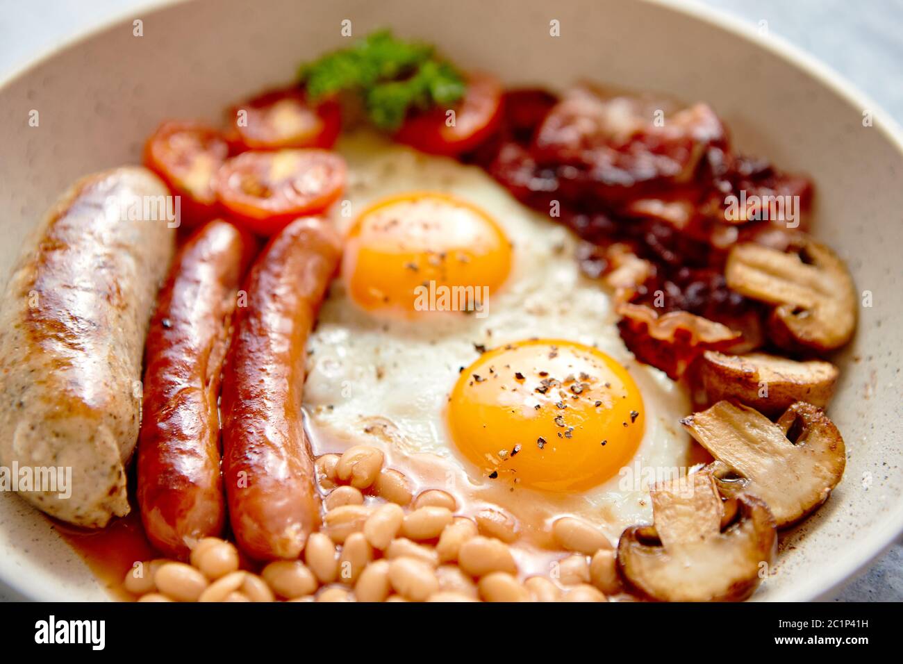 Traditional Full English Breakfast on frying pan Stock Photo - Alamy