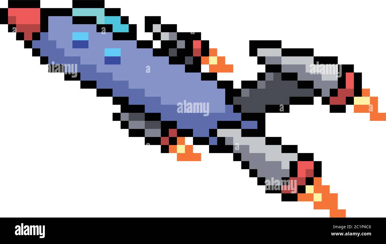 vector pixel art rocket jet fly isolated cartoon Stock Vector Image ...