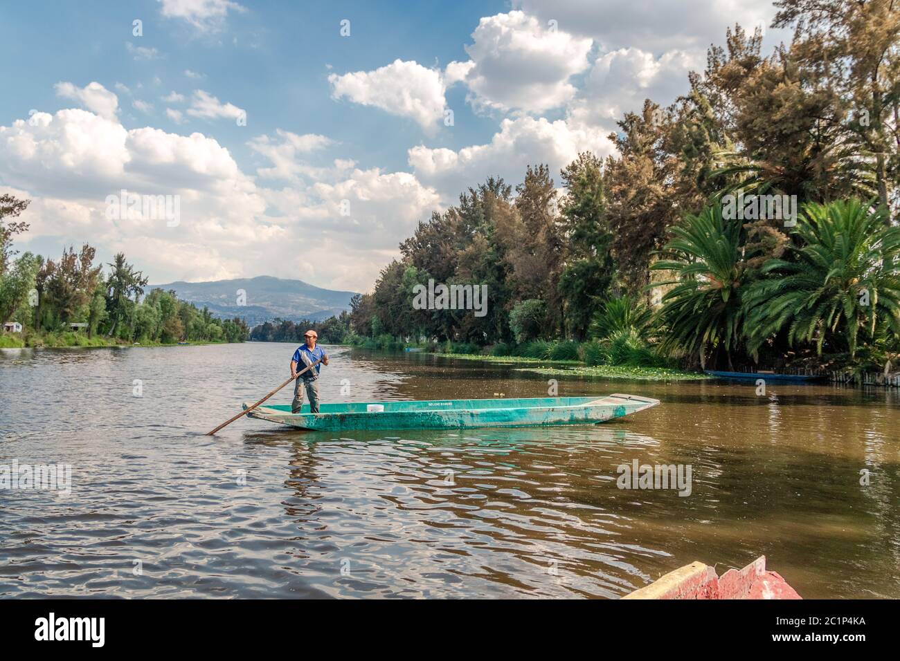 Xochimilco, CDMX. Mexico. June 14 2020. Panoramic view of the canals or ...