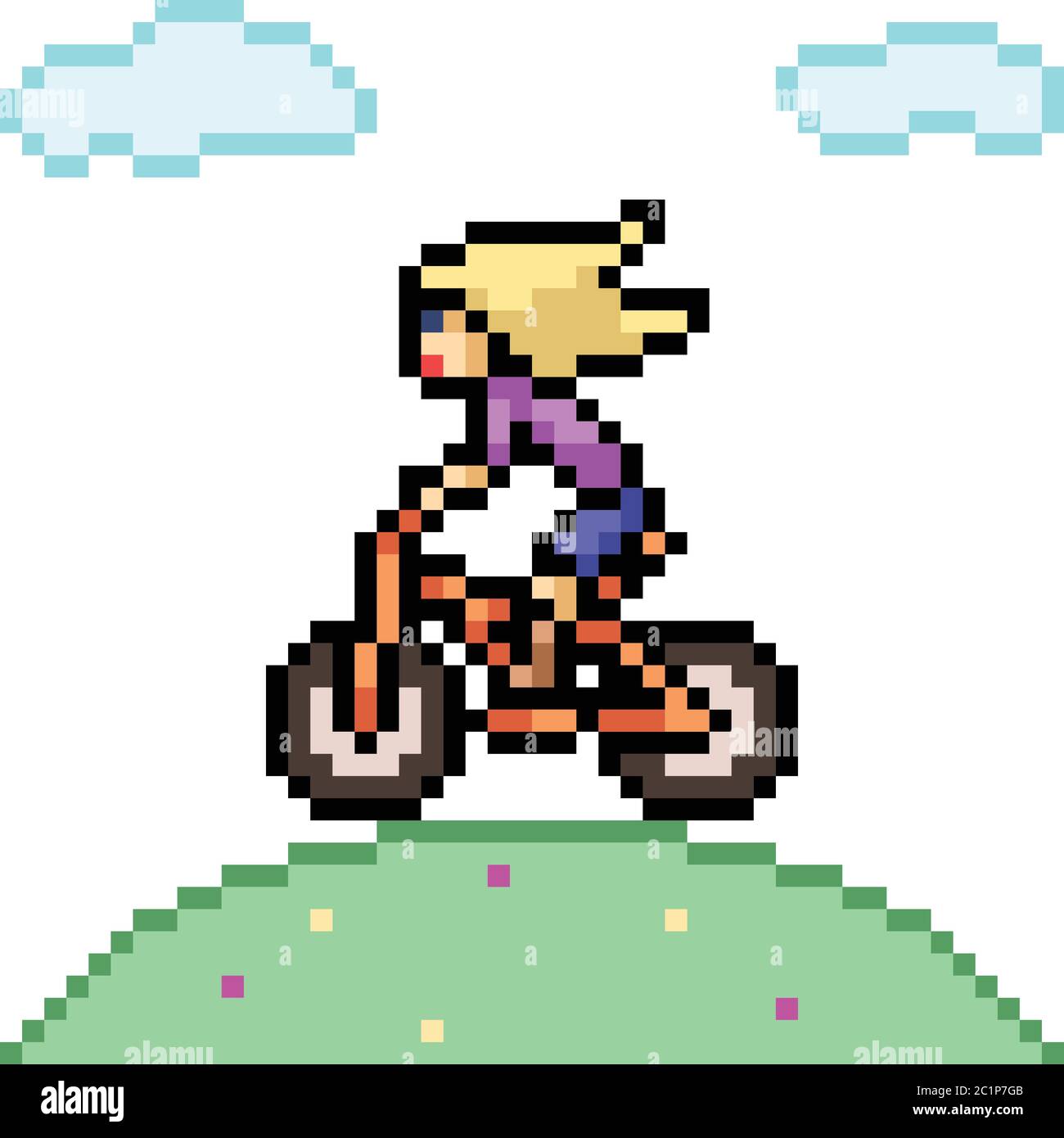 vector pixel art woman ride bicycle isolated cartoon Stock Vector Image ...