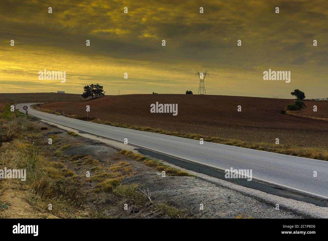 Traffic sign on the road in Spain Stock Photo - Alamy