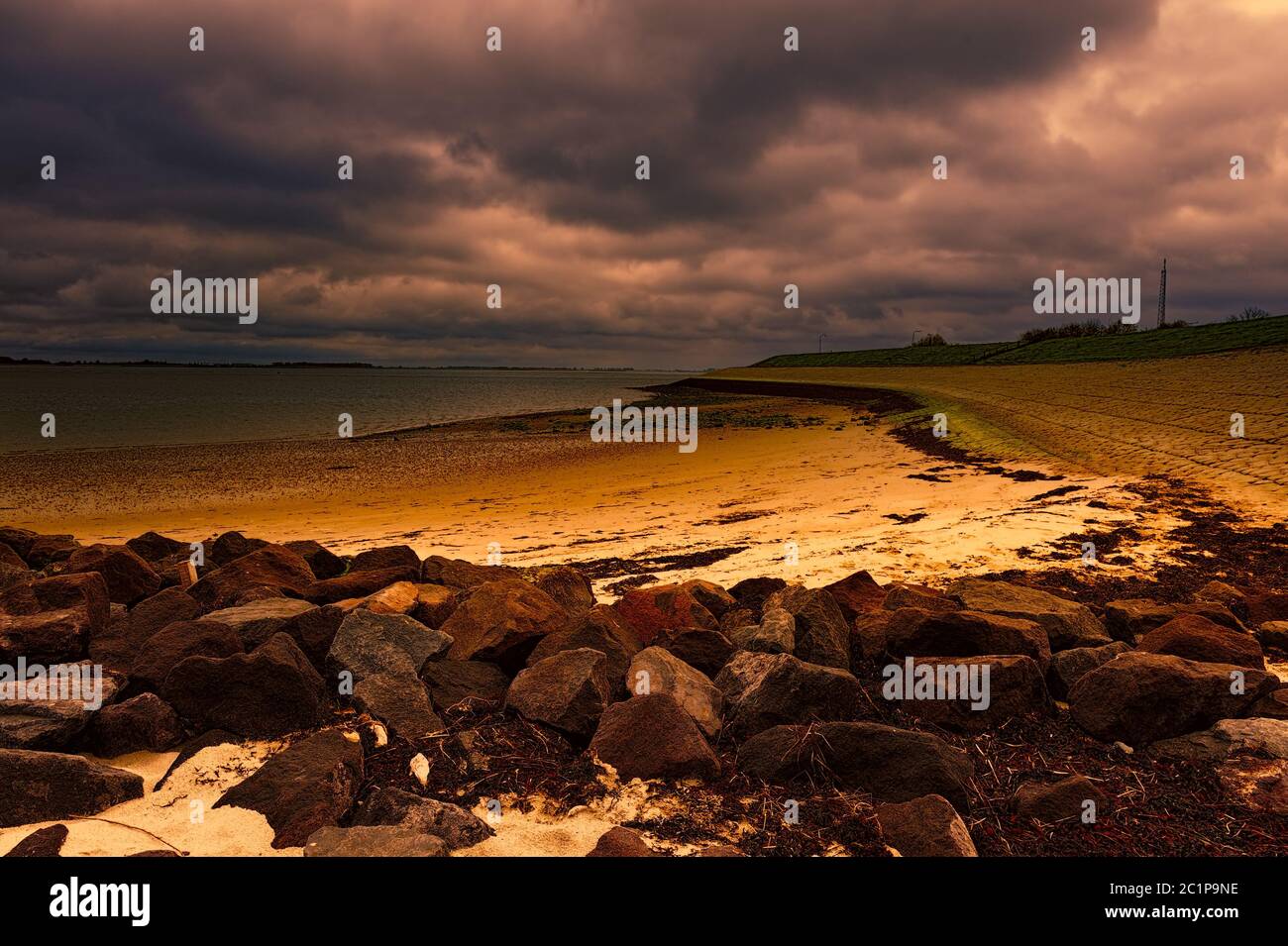 Dutch Landscape with Dike Stock Photo - Alamy
