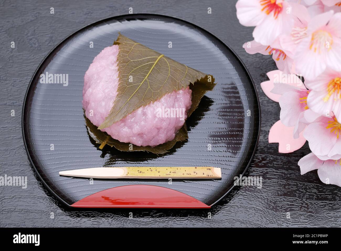 Japanese confectionery, Sakura mochi dessert made of rice cake Stock ...