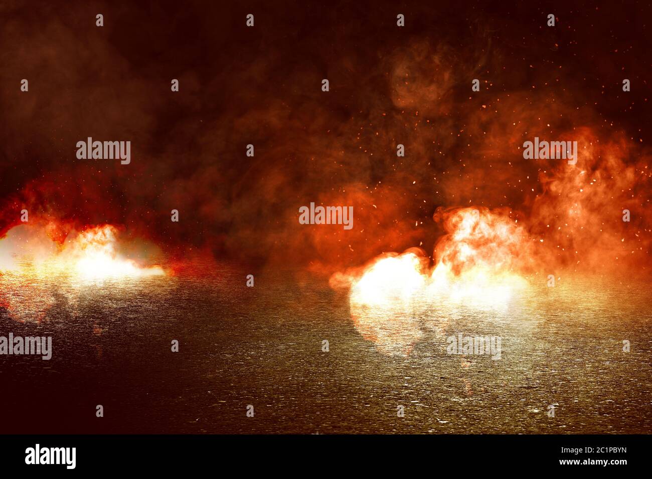 Explosion with sparks and hot smoke on black background Stock Photo - Alamy