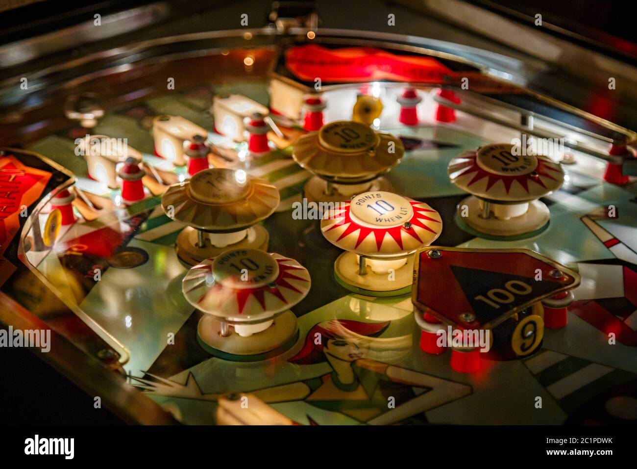 Budapest, Hungary - March 25, 2018: Pinball museum. Pinball table close ...