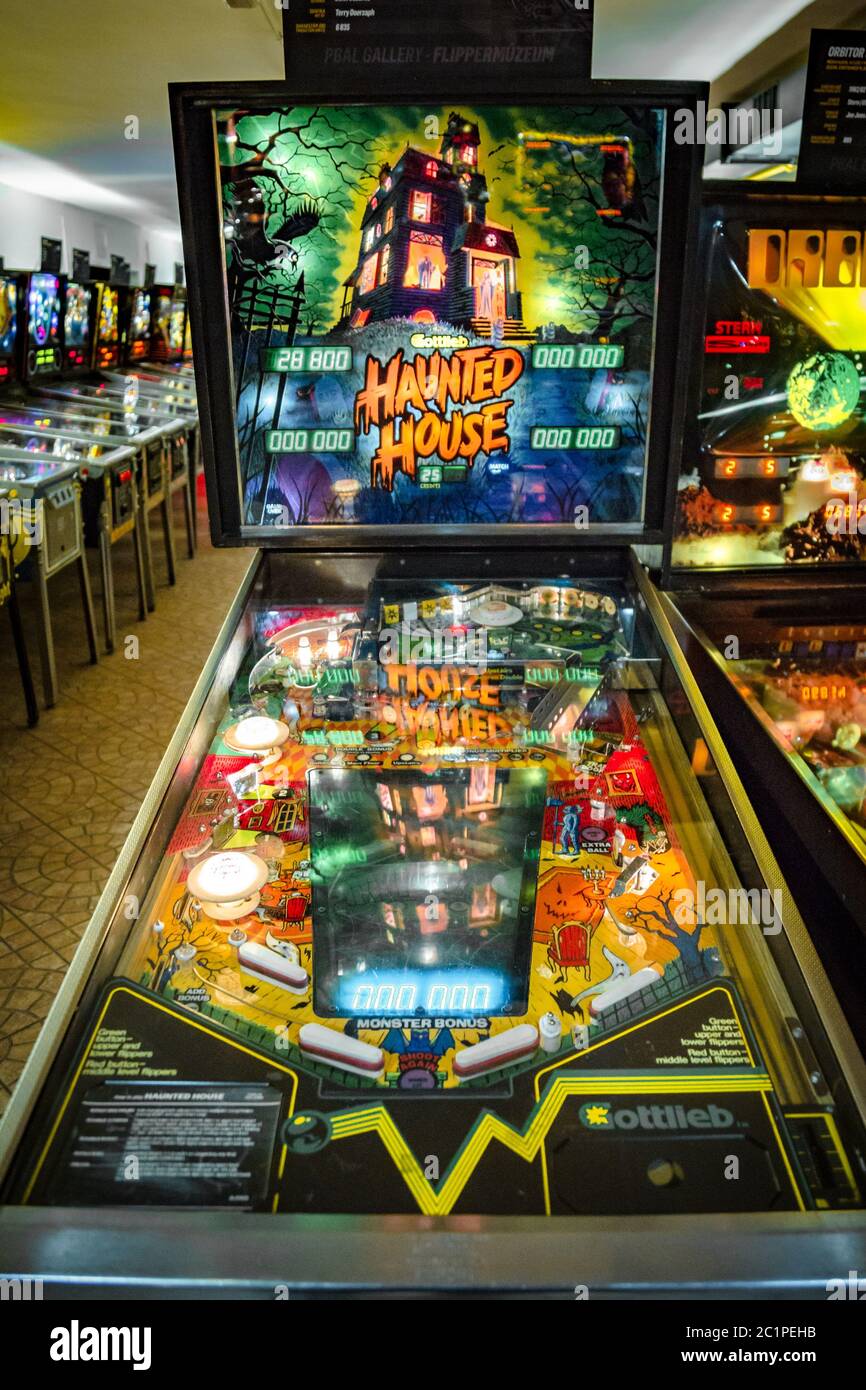 Budapest, Hungary - March 25, 2018: Pinball museum. Pinball table close ...