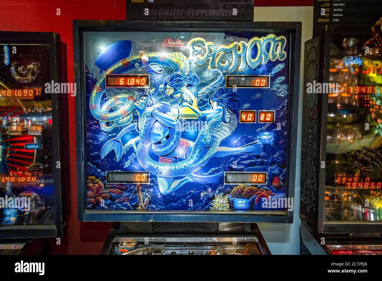 Budapest, Hungary - March 25, 2018: Pinball museum. Pinball table close ...