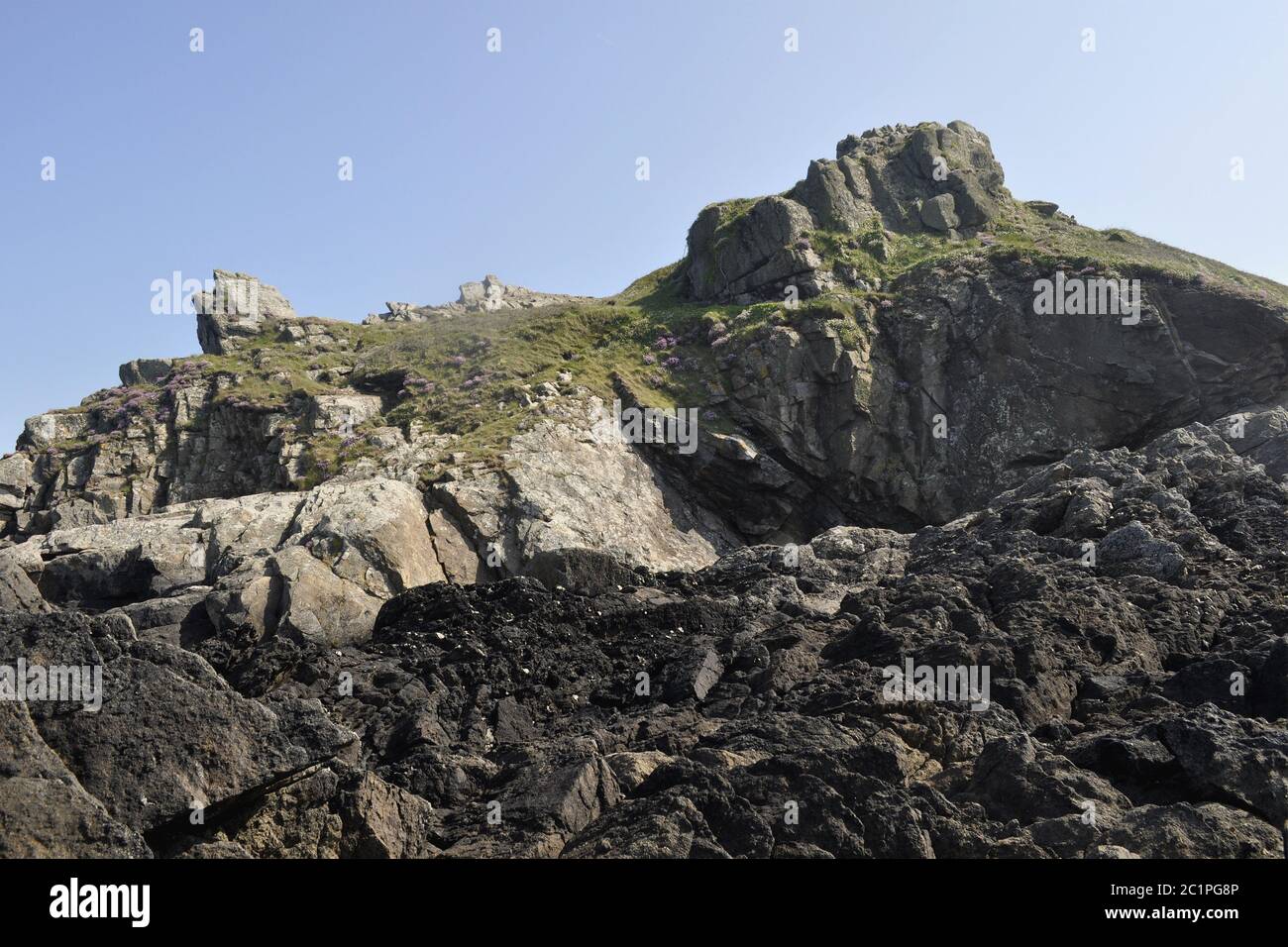 Sedimentary rock on the Atlantic shore near Locquirec in Brittany Stock ...