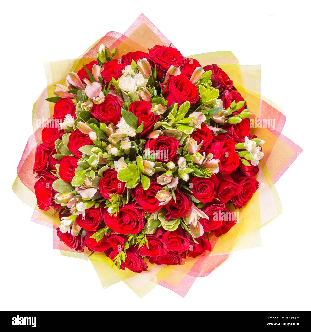 Bouquet of flowers top view isolated on white Stock Photo - Alamy