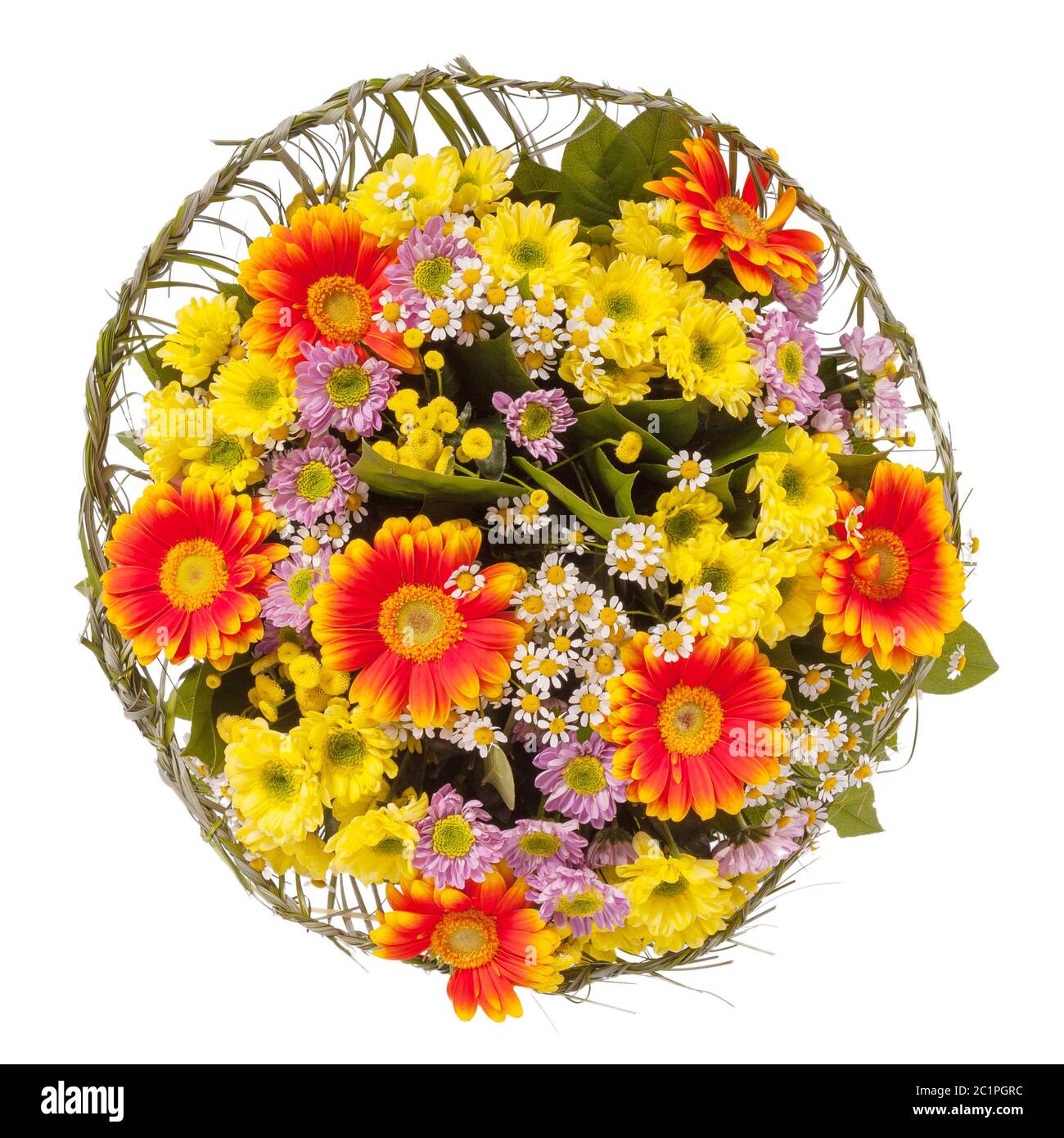 Bouquet of flowers top view isolated on white Stock Photo - Alamy