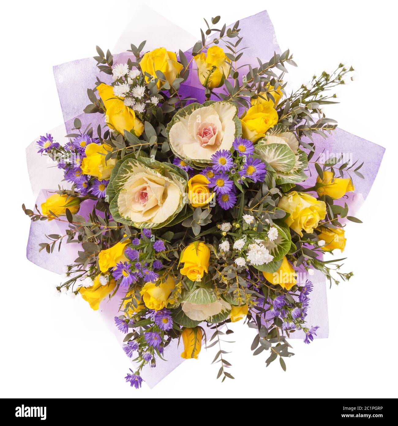 Bouquet of flowers top view isolated on white Stock Photo - Alamy