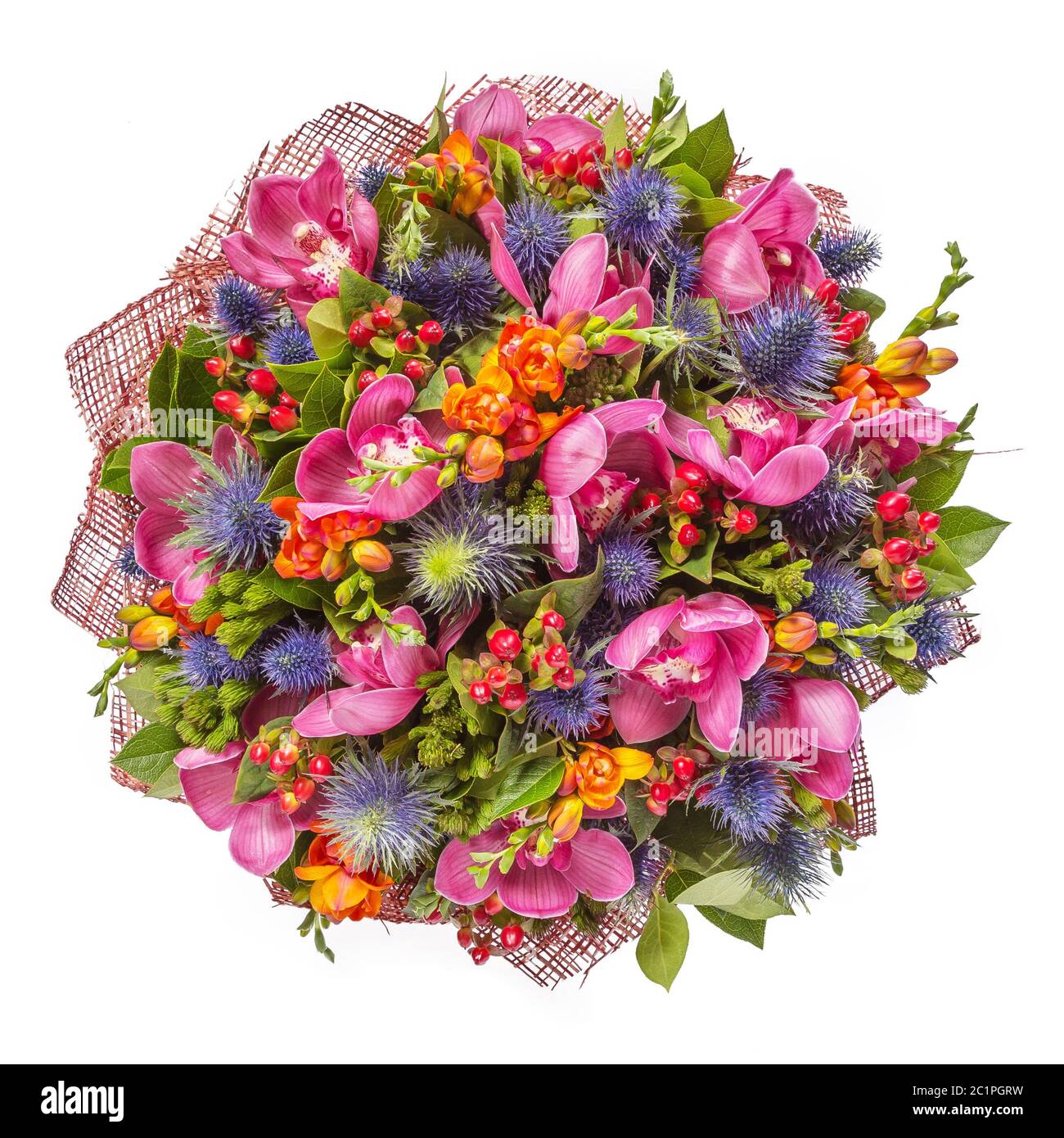 Bouquet of flowers top view isolated on white Stock Photo - Alamy
