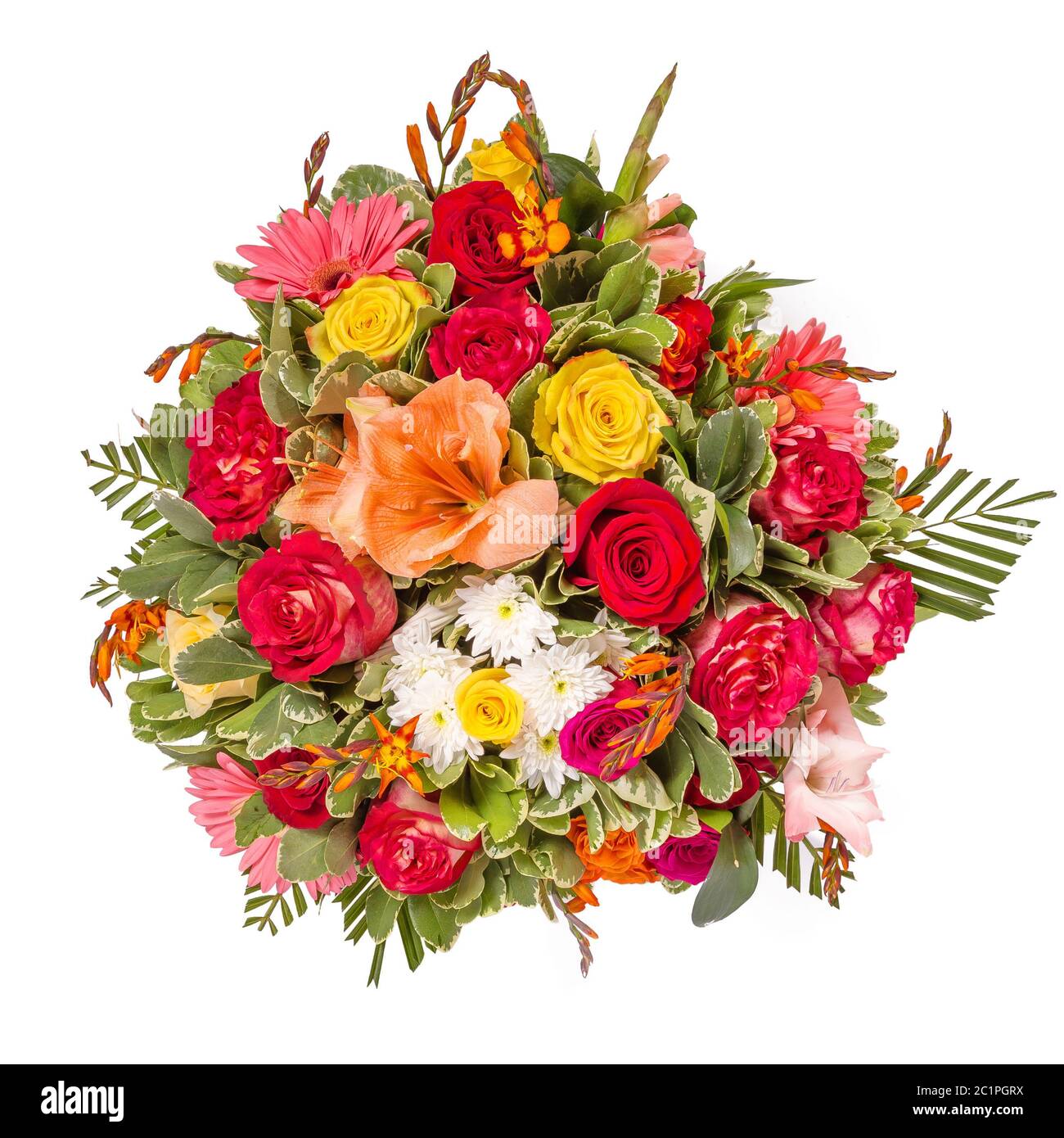 Bouquet of flowers top view isolated on white Stock Photo - Alamy