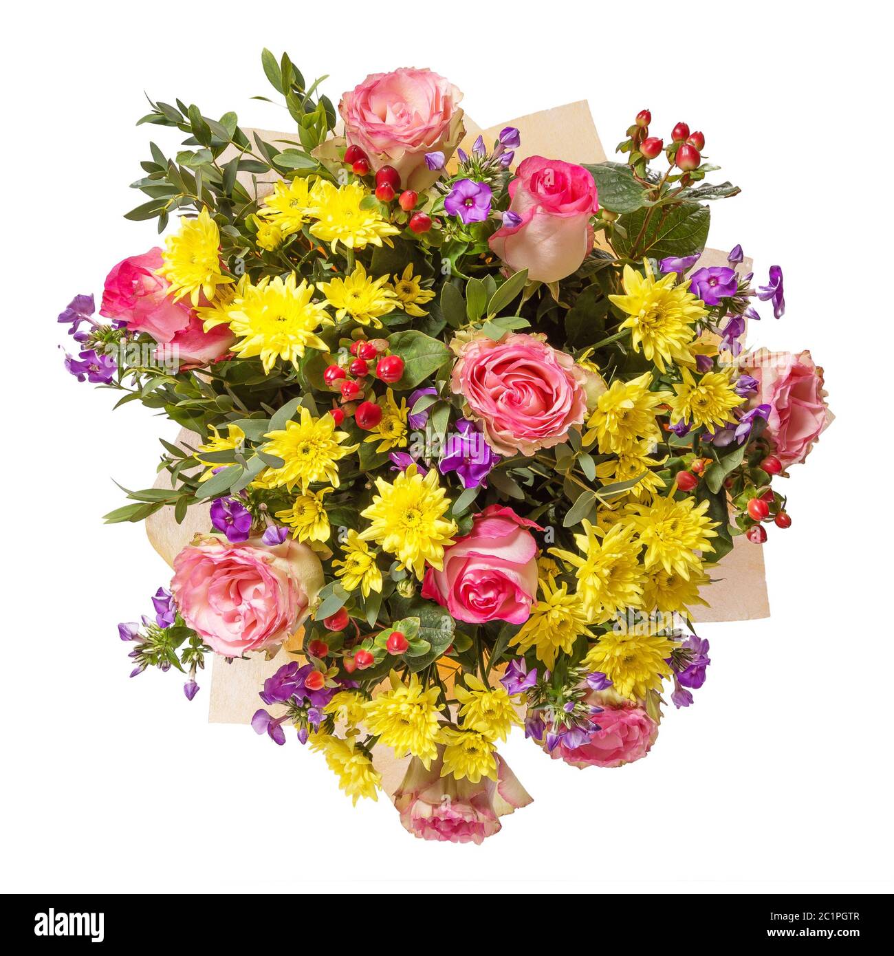 Bouquet of flowers top view isolated on white Stock Photo - Alamy