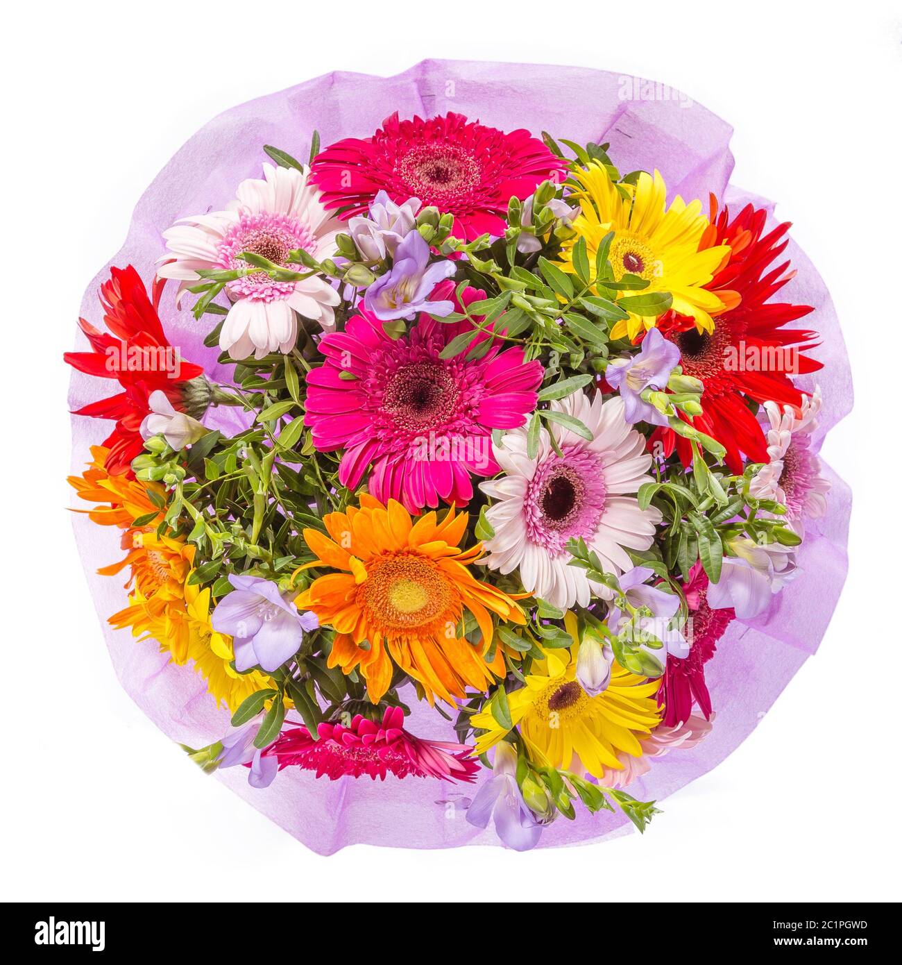 Bouquet of flowers top view isolated on white Stock Photo - Alamy