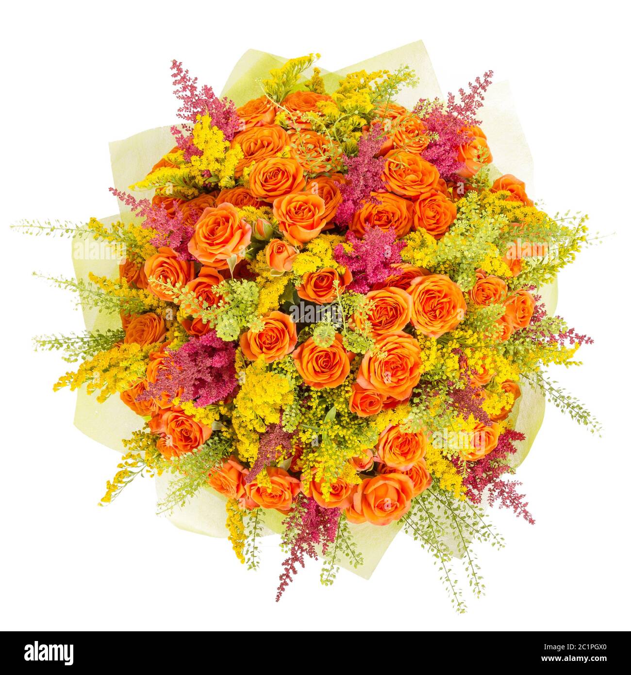 Bouquet of flowers top view isolated on white Stock Photo - Alamy