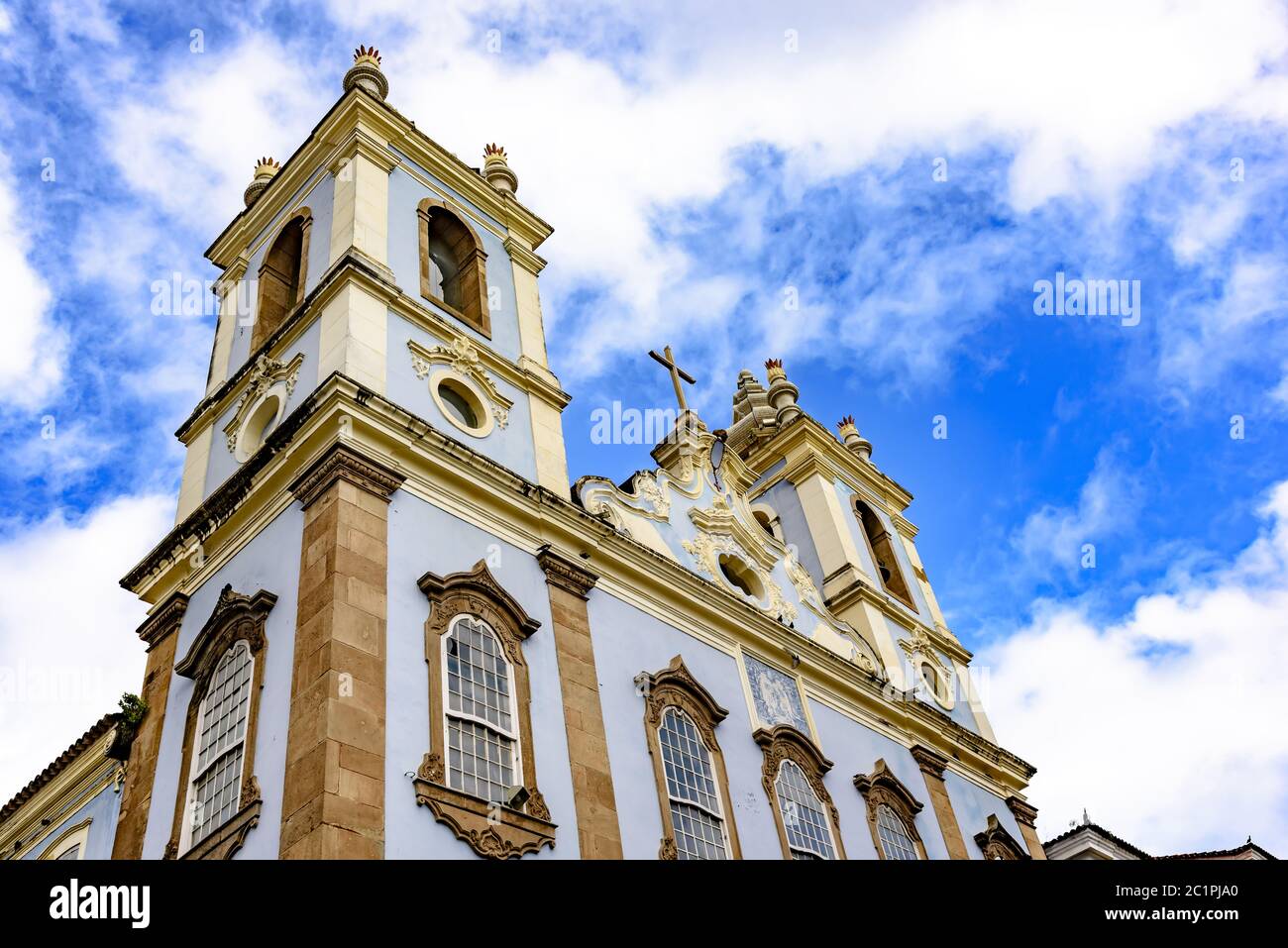 Facade of an old church built in the 18th century in baroque and ...