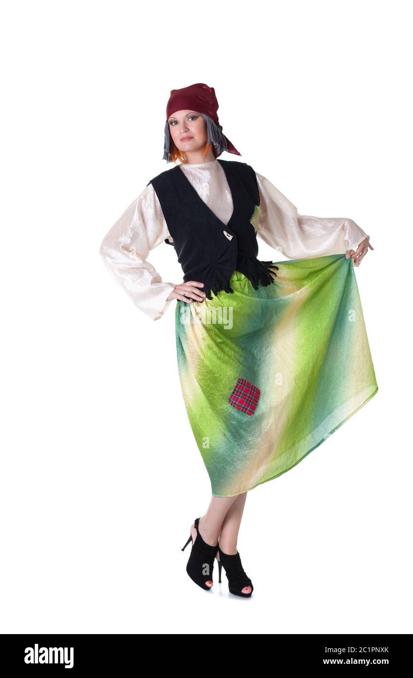 Red-haired woman posing in Cinderella costume Stock Photo - Alamy