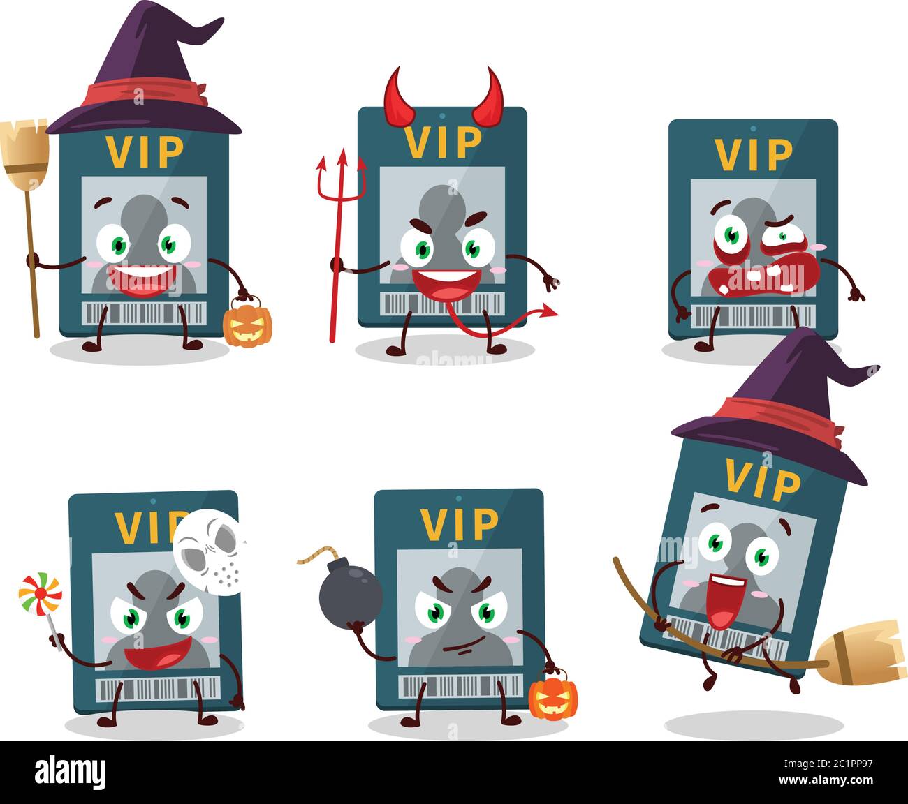 Halloween expression emoticons with cartoon character of vip card Stock ...