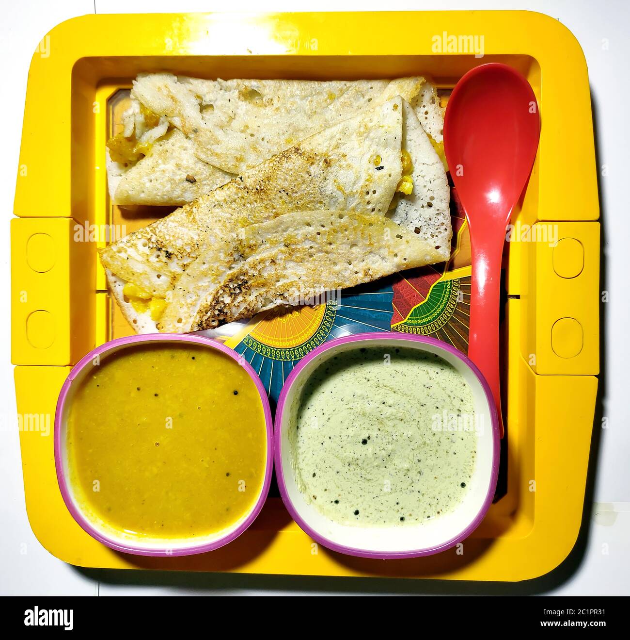 Masala dosa with sambhar and chutney, very famous south indian dish ...