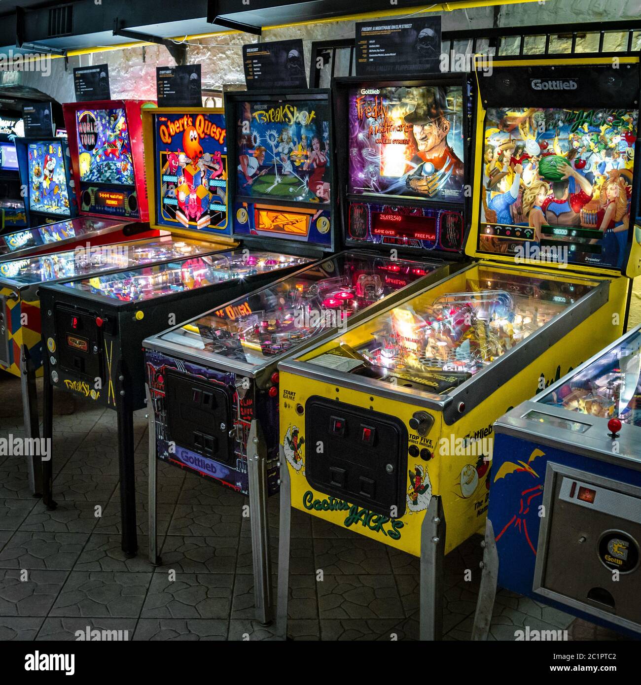 Budapest, Hungary - March 25, 2018: Pinball museum. Pinball table close ...