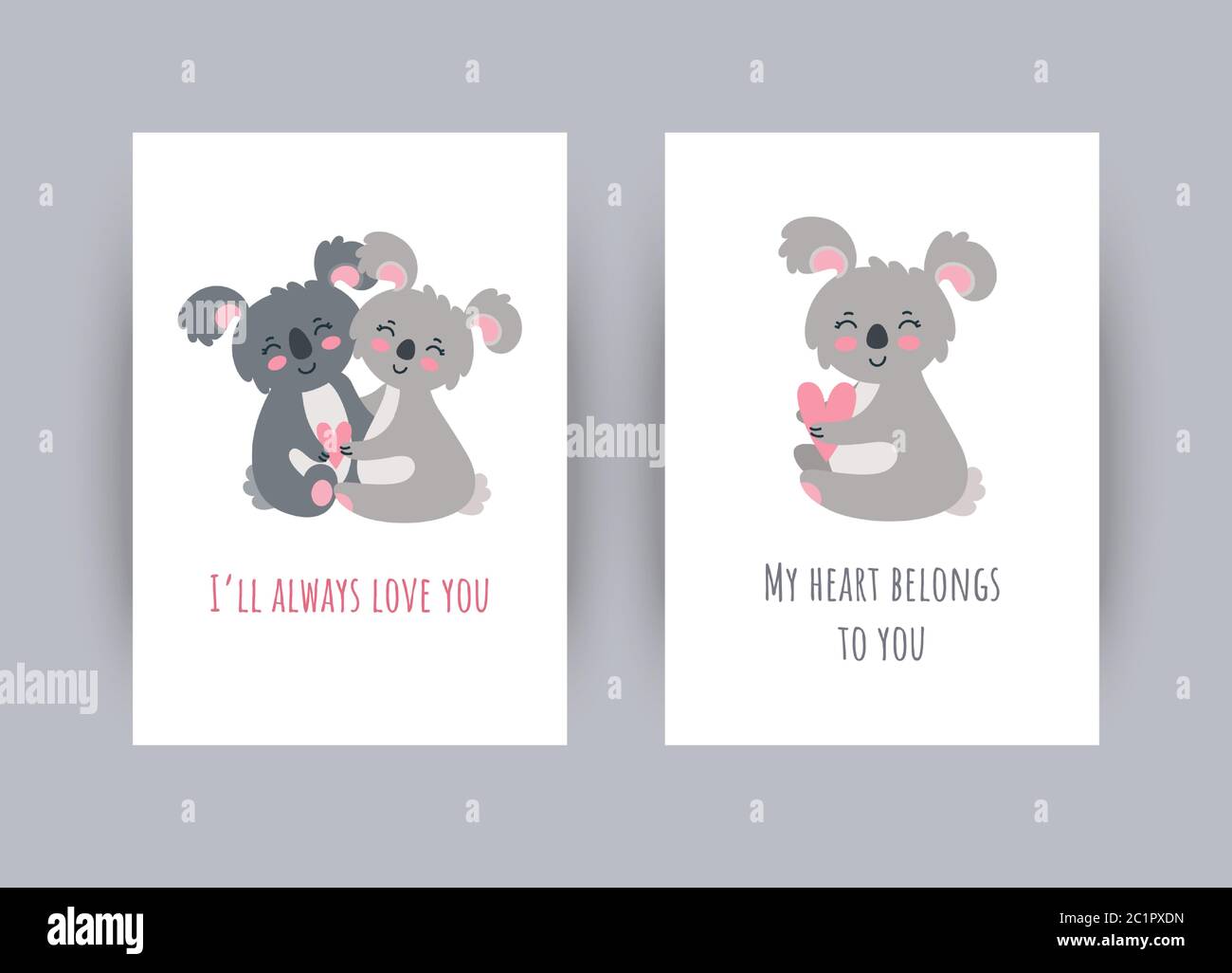 Greeting cards with koalas for St. Valentine day. Vector illustration ...