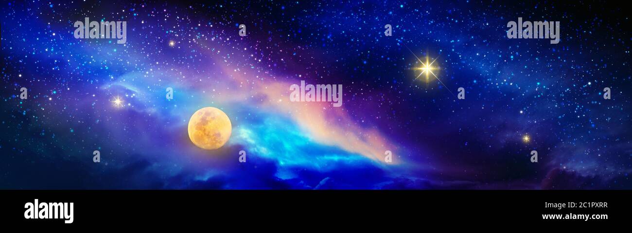 Full moon with Christmas star at dark night sky Stock Photo - Alamy