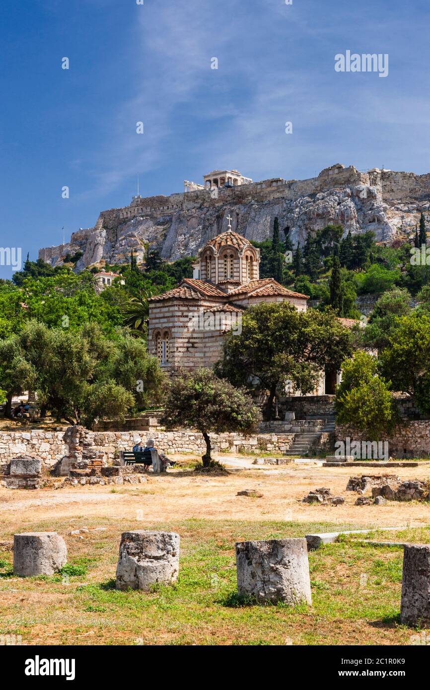 Ancient Agora ruins and Acropolis of Athens,Athens,Greece,Europe Stock ...