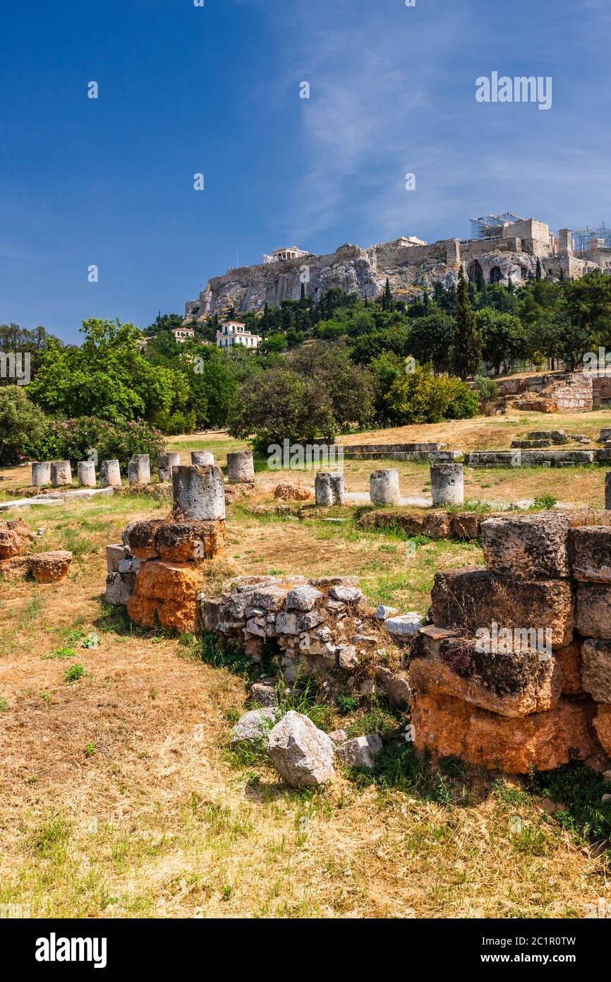 Ancient Agora ruins and Acropolis of Athens,Athens,Greece,Europe Stock ...