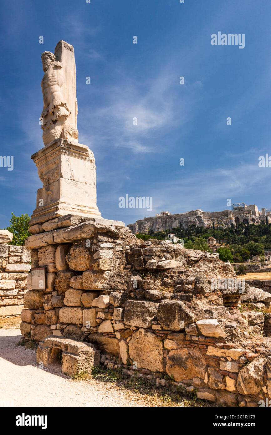 Statue of fish tailed Tritons, at Odeon of Agrippa,in center of Ancient ...
