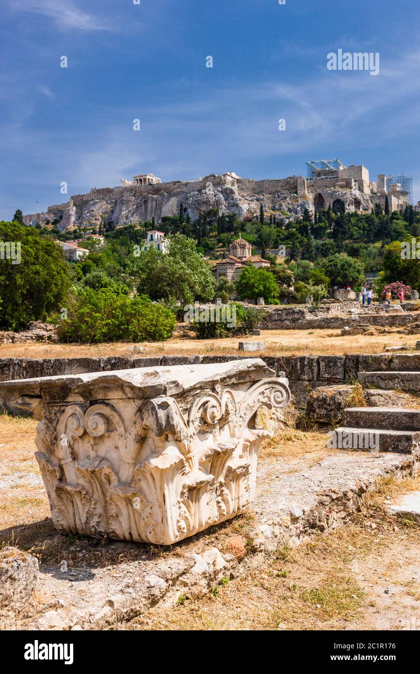 Ancient Agora ruins and Acropolis of Athens,Athens,Greece,Europe Stock ...