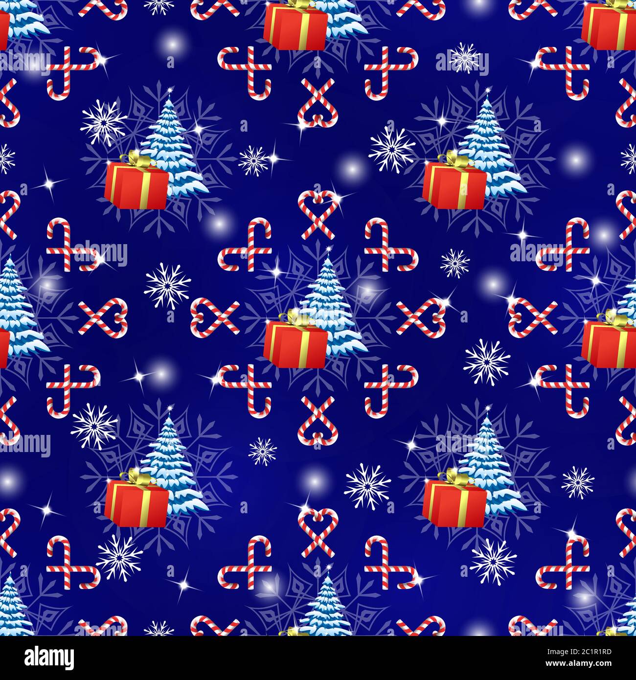 Christmas, new year seamless pattern. Christmas tree, gifts, candy and ...
