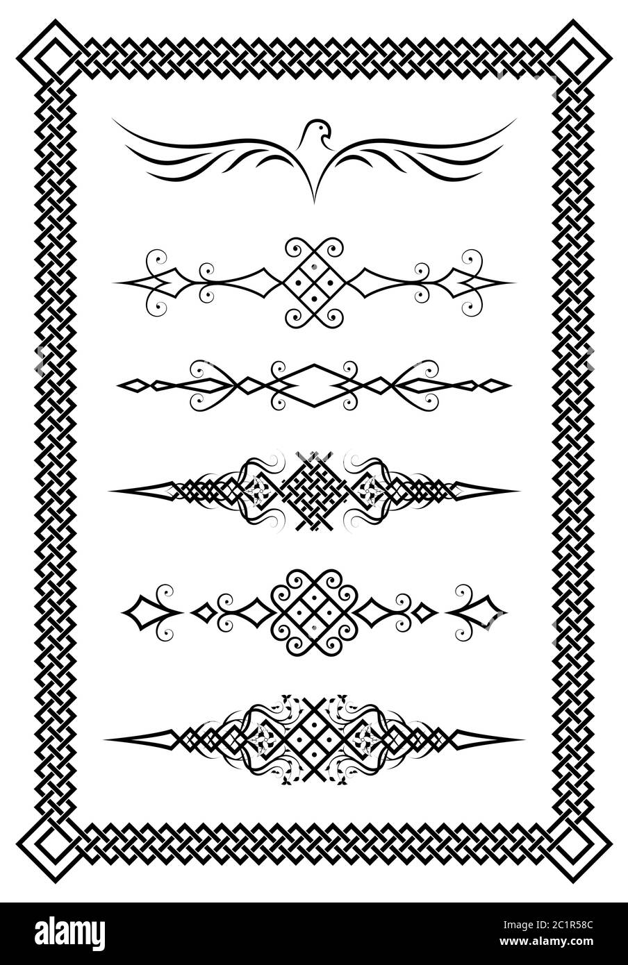 Set of text delimiters and decorative frame. Slavic patterns Stock ...