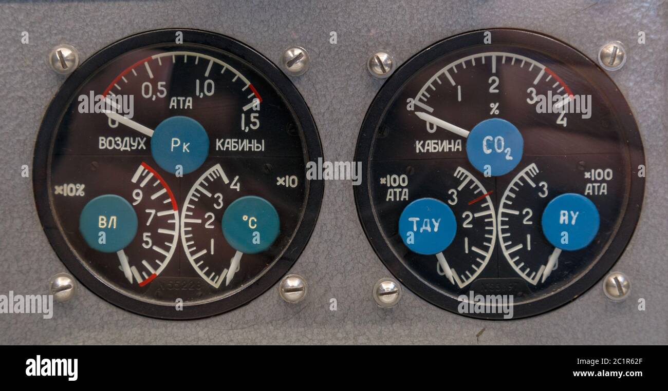 Dashboard dial display preassure in cabin of the Soviet spacecraft ...