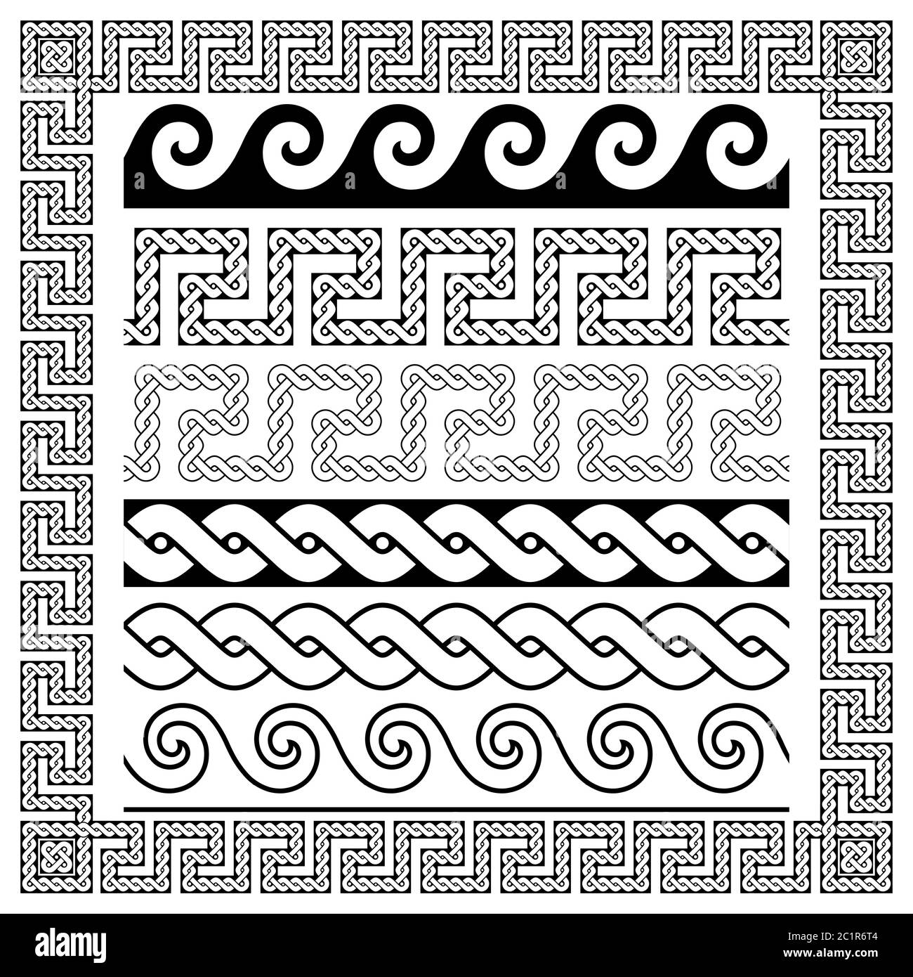 Black decorative frame in vintage style and roman patterns on white ...